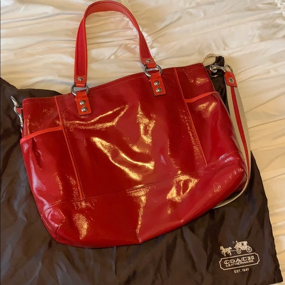 Coach | Bags | Coach Poppy Red Patent Leather Tote Bag | Poshmark